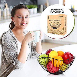 Fruit Bowl for Kitchen Counter, Modern Metal Wire Vegetable Basket for Bread and Snacks, Decorative Fruits and Veggie Storage Holder for Countertop, Table, Centerpiece (Black)