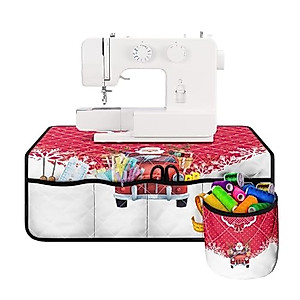 Suhoaziia Red Santa Claus Truck Sewing Machine Mats for Sewing Machine Table Dust Cover Non-Slip Mats Removable and Washable Sewing Machine Accessories Christmas Home Decor