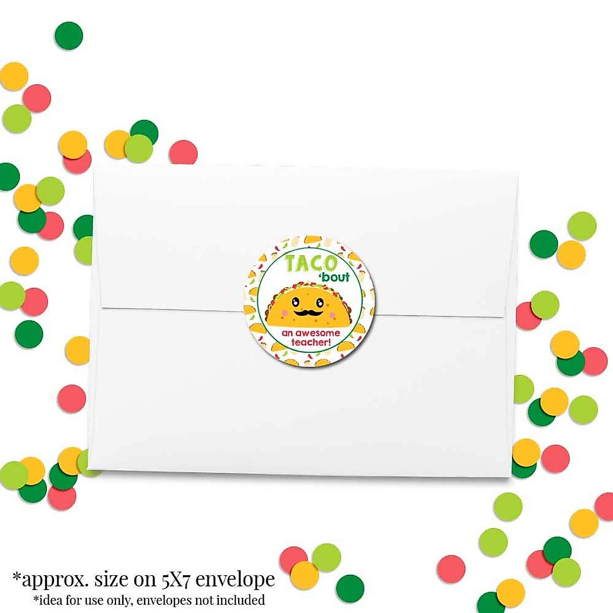 Taco ‘Bout an Awesome Teacher Appreciation Thank You Sticker Labels, 40 2" Party Circle Stickers by AmandaCreation, Great for Envelope Seals & Gift Bags