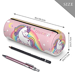 Unicorn Pencil Case Round Pink Zipper Pencil Pouch Rainbow Round Pen Bag for Women Girls