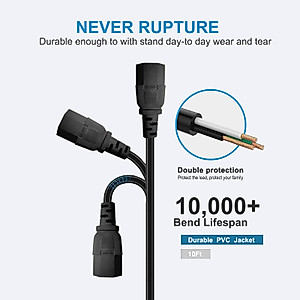 10Ft 3 Prong AC Power Cord TV Universal Treadmills Cable for Computer Monitor, Horizon Fitness Treadmills, Superfit, BowFlex, Sole E35 E55 F63 F80,Goplus 2 in 1 Folding Treadmill Charger Replacement