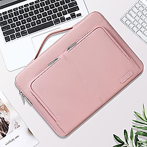 MOSISO 360 Protective Laptop Sleeve Bag Compatible with MacBook Air 15 inch M2 A2941 2023/Pro 16 inch 2023-2019/Pro Retina 15 A1398, 15-15.6 inch Notebook with 2 Same Front Pockets&Belt, Pink
