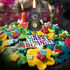 LUTER Black Glitter Happy Birthday Cake Candles Number Candles Number 2 Birthday Candle Cake Topper Decoration for Party Kids Adults (Number 2)