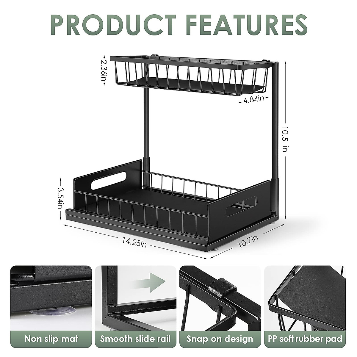 Under Sink Organizer, 2-Tier Pull Under The Sink Storage Organizer, Sliding Organizer Under Sink, For Under Sink Kitchen Organizers and Storage -black…