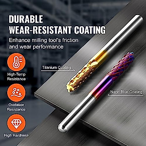 VEVOR 40pcs End Mills CNC Router Bits, 1/8" Shank, CNC Cutter Milling Carving Bit Set, Including 2-Flute Flat Nose & Ball Nose End Mill, Nano Blue Coat & Titanium Coat CNC Bits, for Milling Machine