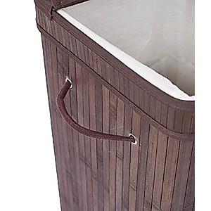 BirdRock Home Square Laundry Hamper with Lid and Cloth Liner - Bamboo - Espresso - Easily Transport Laundry Basket - Collapsible Hamper - String Handles