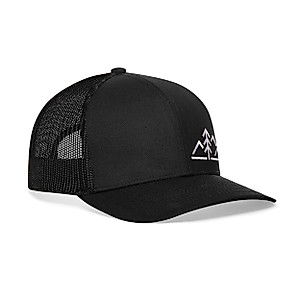 HAKA Mountain & Pine Tree (Modern) Embroidered Trucker Hat, Outdoor Hat for Men & Women, Adjustable Baseball Cap, Mesh Snapback, Golf Hat (Black)