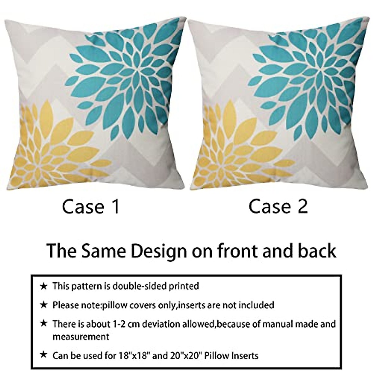 Outdoor Waterproof Throw Pillow Covers 18x18 Inch Teal and Yellow Dahlia Flower Outdoor Decor Accent Pillows for Patio Furniture Set of 2