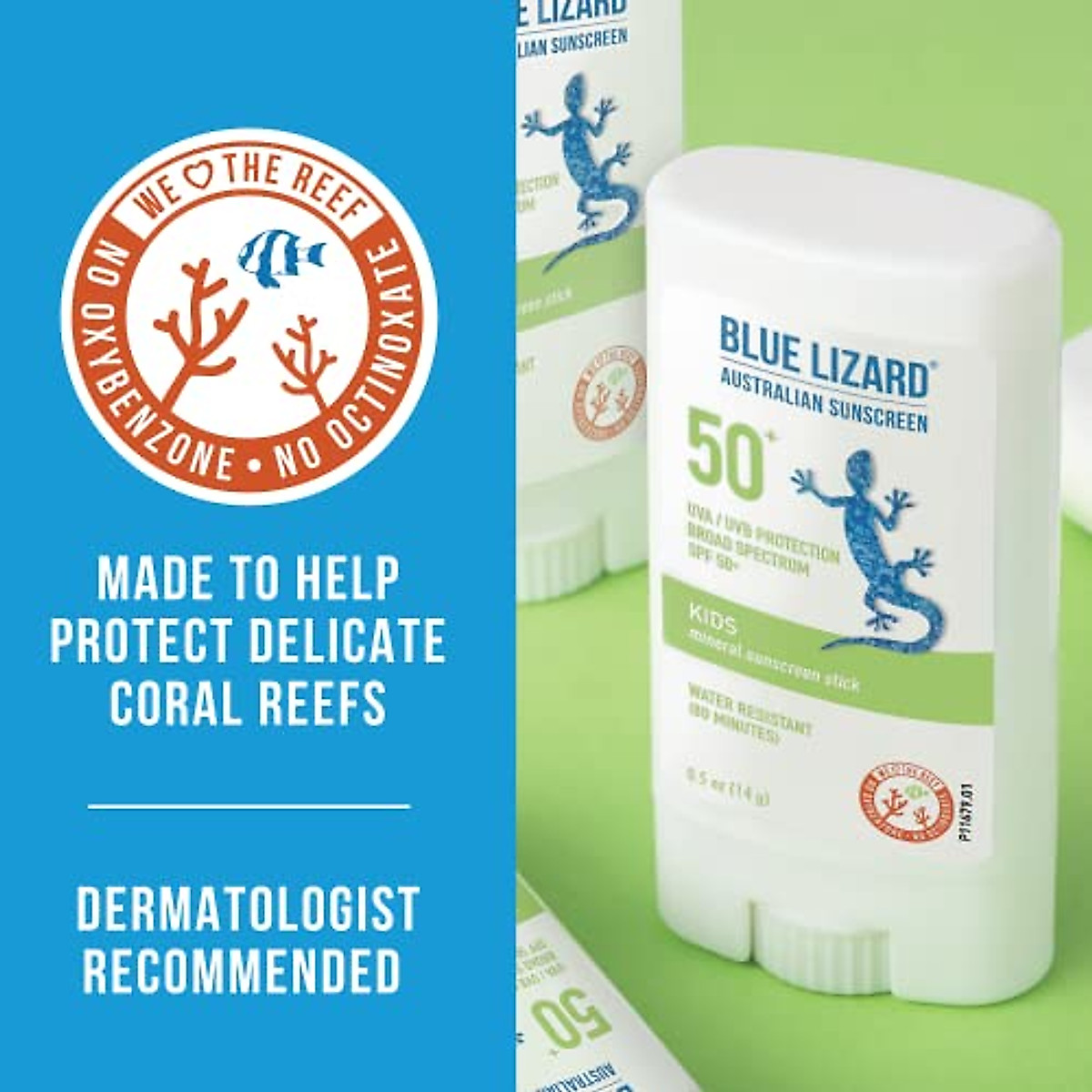 BLUE LIZARD Mineral Sunscreen Stick with Zinc Oxide SPF 50+ Water Resistant UVA/UVB Protection Easy to Apply Fragrance Free, Kids, Unscented, 5 Oz