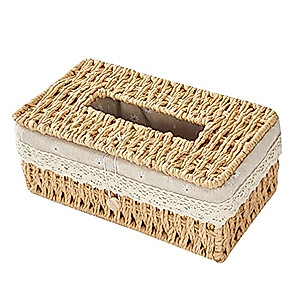 Cabilock Tissue Holders Decorative Woven Tissue Box Cover Rustic Tissue Box Retro Rectangular Rattan Tissue Holder for Disposable Paper Facial Tissues Car Tissue Holder
