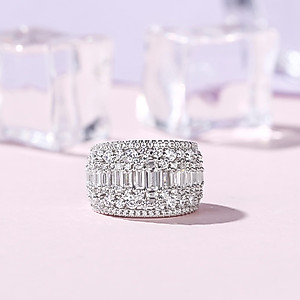 Jeulia Diamond Classic Wide Ring Band:Sterling Silver Brilliant Round Cut Women's Eternity Band Wedding Anniversary Promise Bridal Sets Christmas Thanksgiving Jewelry with Gift Box (White Diamond, 10)