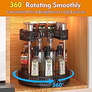 Detoypapa 2 Tiers Lazy Susan Organizer for Countertop - Spice Rack Organizer Height Adjustable Turntable Organizer - Cabinet in Kithen, Bathroom, Pantry Organizers and Storage - Black