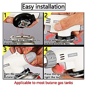 Electronic ignition Butane Torch - Culinary Torches Chef Cooking Professional Adjustable Flame for BBQ, Baking, Jewelry (gas Not Included)