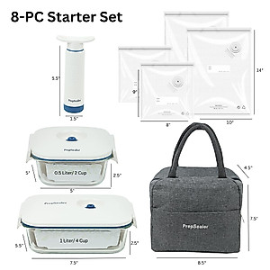 PrepSealer Everyday keep fresh, Meal prep, Borosilicate glass vacuum container starter kit - 8PC