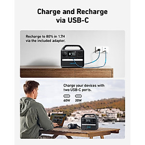 Anker 522 Portable Power Station, 299Wh Solar Generator (Solar Panel Optional), LiFePO4 Battery Pack, 300W (Peak 600W) PowerHouse, 6 Ports, 2 AC Outlets, 60W/20W USB-C PD Ports, LED for Camping and RV