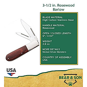 Bear & Son Cutlery 2281R Rosewood Barlow Knife, 3 1/2"