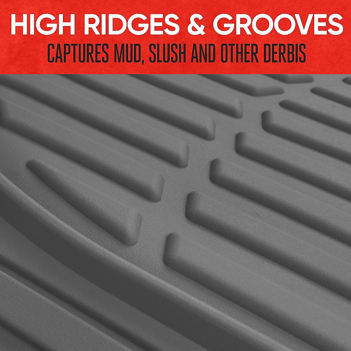 Motor Trend FlexTough Floor Mats for Cars, Gray Deep Dish All-Weather Mats, Waterproof Trim-To Fit Automotive Floor Mats for Trucks SUV, Universal Liner Car Accessories