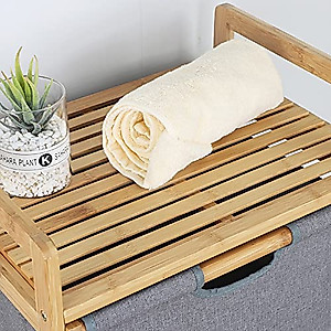 3 Section Freestanding Bamboo Laundry Organizer Divided Clothes Basket Sorter Organizer with Pull Out Hamper Drawers for Bedroom Laundry Room Towel