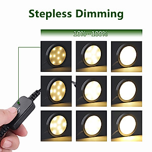 AIBOO Under Cabinet LED Black Cover Puck Lighting Kit with Touch Dimmer Switch for Kitchen Cupboard Closet Lighting (3 Lights,Warm White)