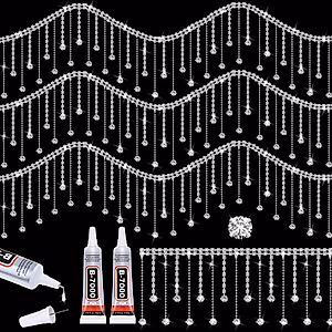 Tetutor 2 Yard Rhinestone Trim Fringe with B7000 Glue, Irregular Rhinestone Fringe Belt Rhinestone Tassel, Sparkle Diamond Fringe Rhinestone Ribbon Tassel Chain for DIY Clothing Wedding Decoration