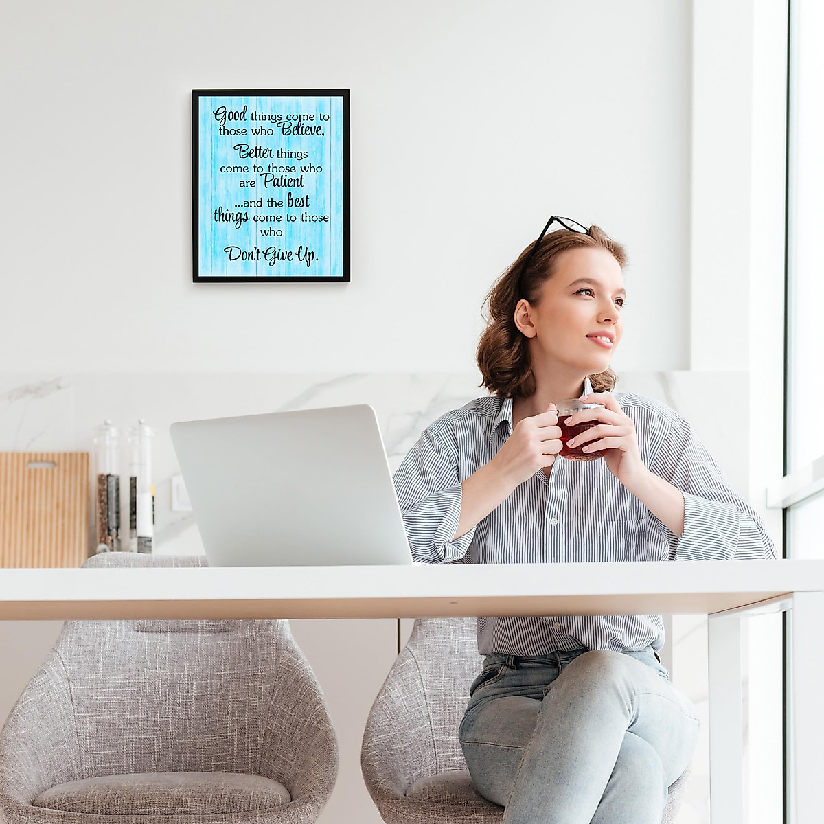 Believe, Don't Give Up - Inspirational Wall Art, Motivational Quotes Wall Print with Rustic Wood Design for Home Decor, Office Decor & Classroom Decor. Reminder to Persevere! Unframed - 8x10