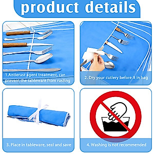 Silver Storage Bags Anti Tarnish Silver Protector Bags Blue Holder for Silverware Flatware Storage Organizer Silver Storage Cloth Place Setting Roll with White Ribbon for Teaspoon Utensils (8 Pieces)