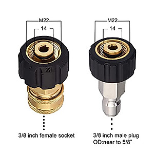 M MINGLE Pressure Washer Hose Adapter Set, M22 to 3/8 Quick Connect for Power Washer Hose, 5000 PSI