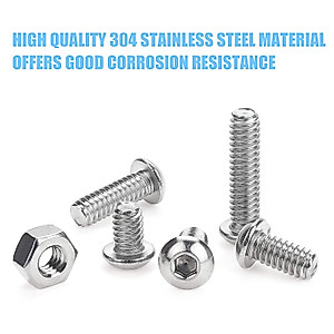 DYWISHKEY 60 Pieces 1/4-20 x 3/8" 1/2" 5/8" 3/4" 1" Stainless Steel 304 UNC Threads Hex Button Head Cap Screws Bolts and Nuts Assortment Kit with Hex Wrench