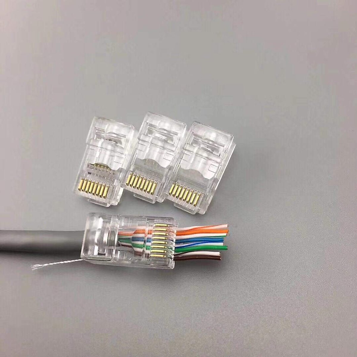 PETECHTOOL RJ45 CAT6A CAT6 Pass Through Connectors 23 AWG Cables 50-Pack - End Bold Ethernet 8P8C Gold Plated Modular Plug for Unshielded Twisted Pair Solid Wire & Standard Cables