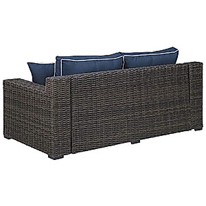 Signature Design by Ashley Grasson Lane Modern Farmhouse Outdoor Patio Loveseat, Brown & Blue
