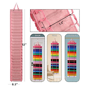AGX Bravo Vinyl Roll Holder with 48 Compartments - Clear Vinyl Storage Organizer Wall Mount/Over The Door, Hanging Craft Vinyl Storage Rack with Door Hooks and Strap (pink)