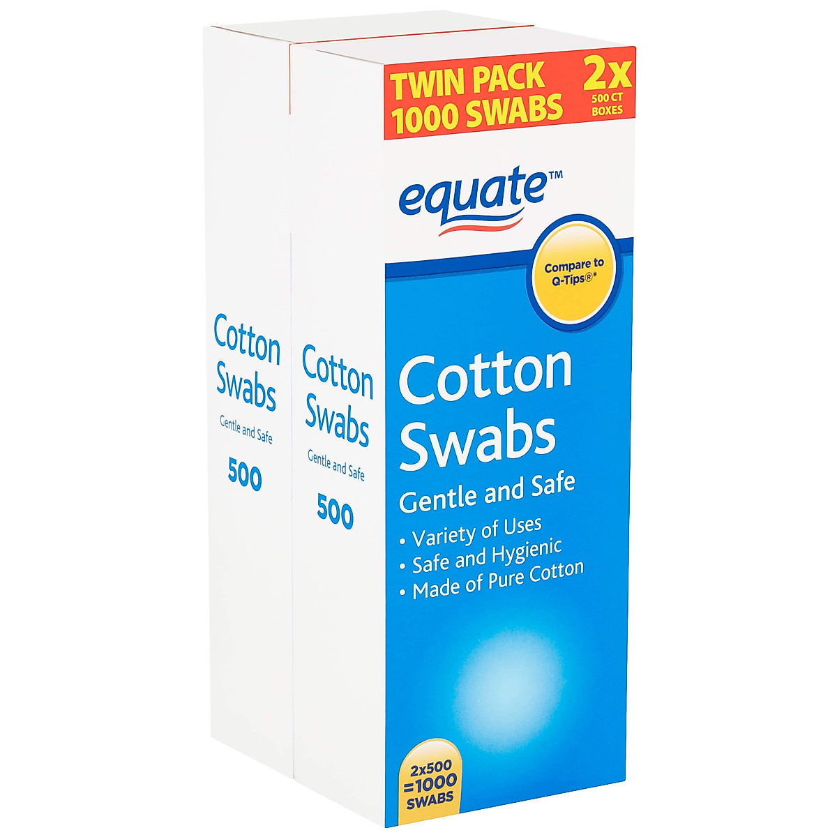 Equate Cotton Swabs Twin Pack, 1000 Count - 2 Pack (for Ears, Beauty, Makeup, Babies, Dogs, Pets, and More). Includes 2000 Count Total (4x 500 Count = 2000 Total).