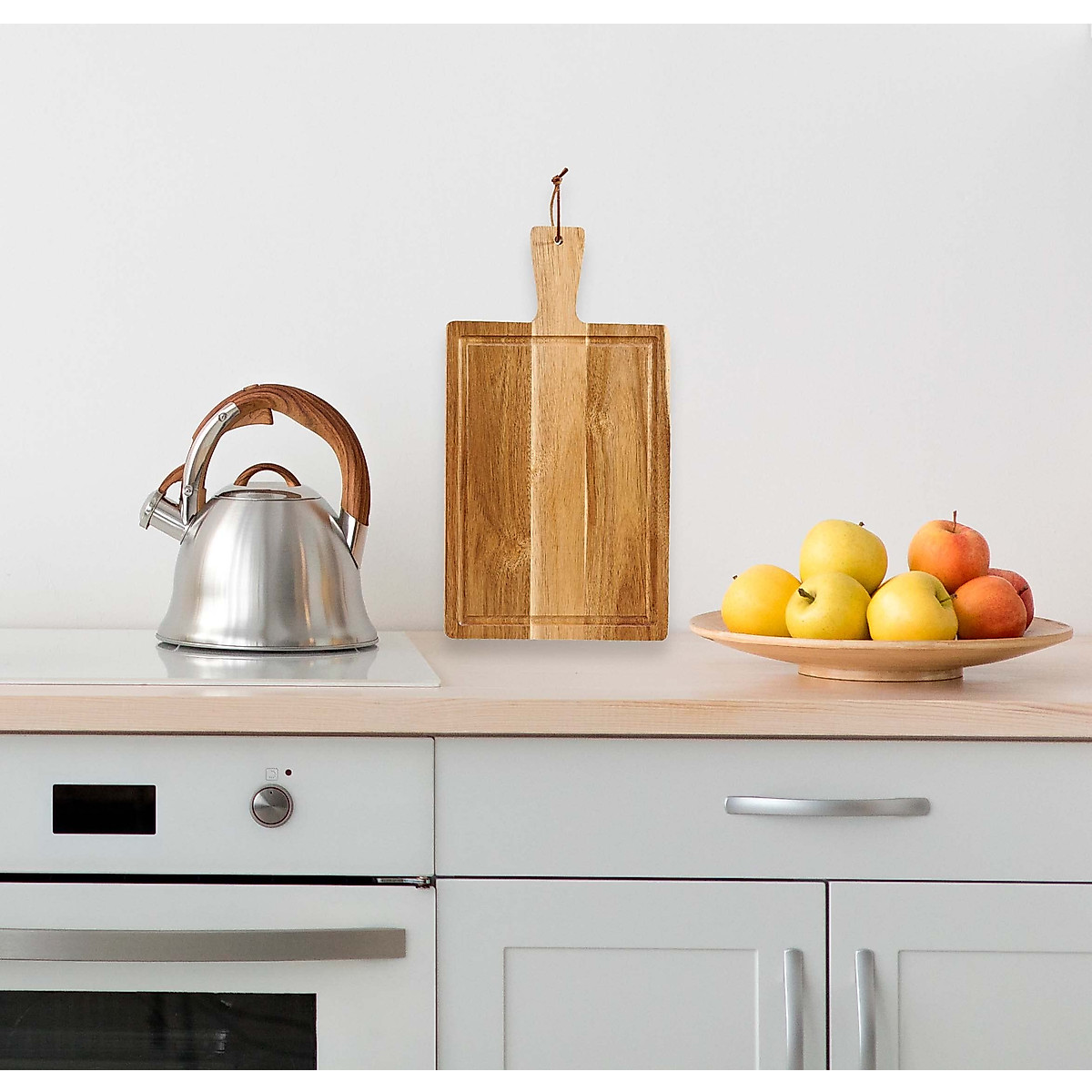 Creative Gifts International Acacia Wood Carving Board, Charcuterie Board With Handle And Lanyard, Beveled Edge, 17" x 9.75", Cutting Board Wedding Gift, Customized & Personalized Image Or Logo