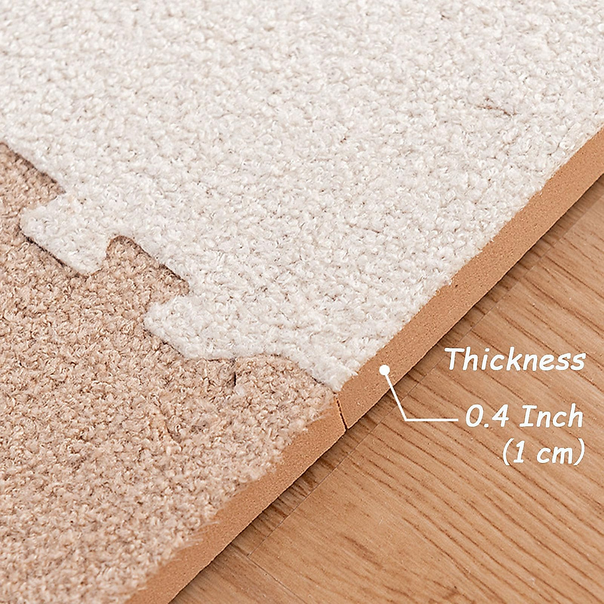 Interlocking Foam Mats,60 Pcs-60 Sq.ft. Plush Puzzle Floor Carpet Tiles,Fluffy Area Rugs,Exercise,Playroom,Bedroom,Parlor,12x12 Inch(Color:White+Light Grey)