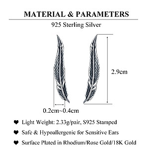 SLUYNZ 925 Sterling Silver Feather Crawler Earrings for Women Climber Earrings Cuff Earrings Wrap (A-Silver)