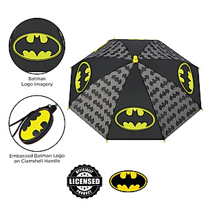 DC Comics Boys Kids Umbrella and Poncho Raincoat Set, Batman & Superman Rain Wear for Toddler 2-3 or Kids 4-7