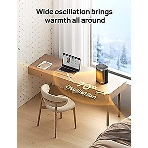 Dreo Space Heaters for Indoor Use, Atom One Portable Heater with 70°Oscillation, 1500W PTC Electric Heater with Thermostat, Fast Safety Heat, Remote, 1-12h Timer, Upgraded Small Heater for Office Home