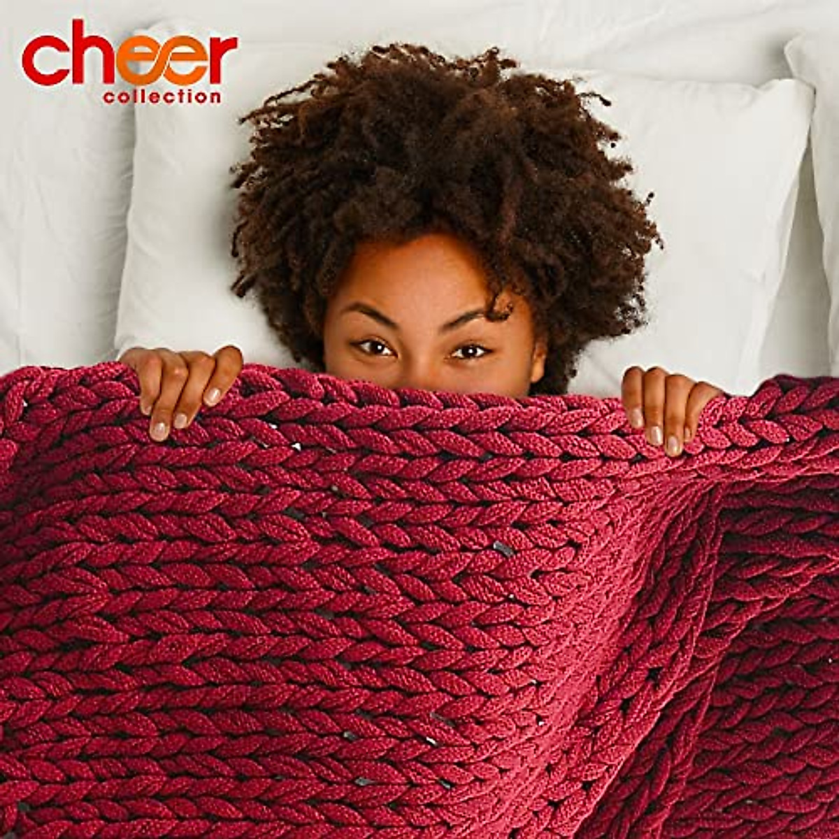 Cheer Collection Chunky Cable Knit Throw Blanket for Couch, Sofa, Bedroom and Living Room - Extra Soft and Cozy Decorative Throws - 50" x 60", Burgundy