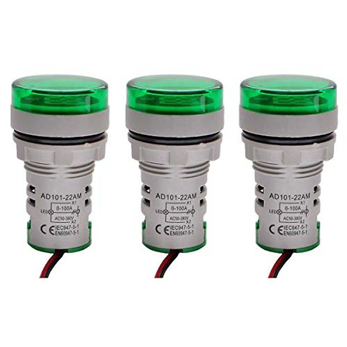 Shopcorp - Digital Led Display Indicator Ammeter, 0-100A Max AC380 Current Meter and 220V - Gauge Meter, Tester Amp Monitor - AD101-22AM Model, Circle Panel, Green (3 Pack)