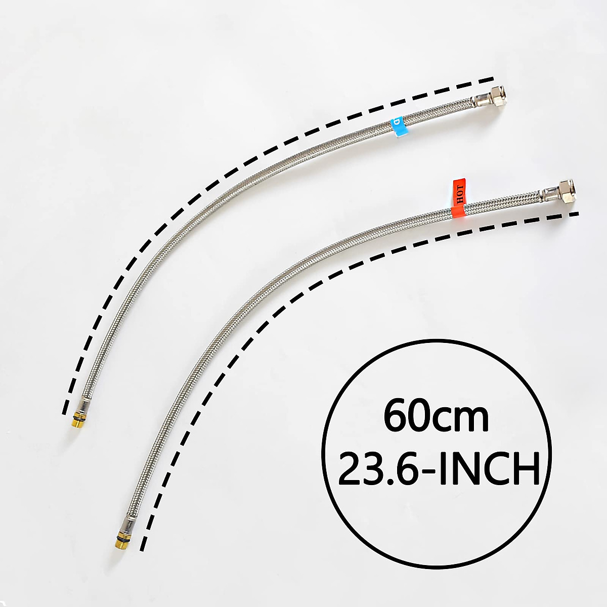 Trywell Bathroom Faucet Supply Lines Connector Stainless Steel Braided Supply Hose M10 Compressor Connector and 3/8-Inch Female Compression Thread x M10 Male Connector, 24-Inch x 2 Pcs (1 Pair)