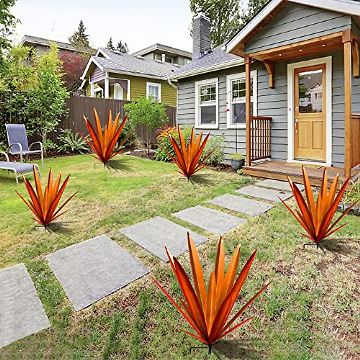 Homight Large Agave Sculpture Rustic Metal Agave Plant Outdoor Interior Decoration Outdoor Lawn Decoration Yard Wooden Posts Matching Garden Suitable for Patio… (Big, red)