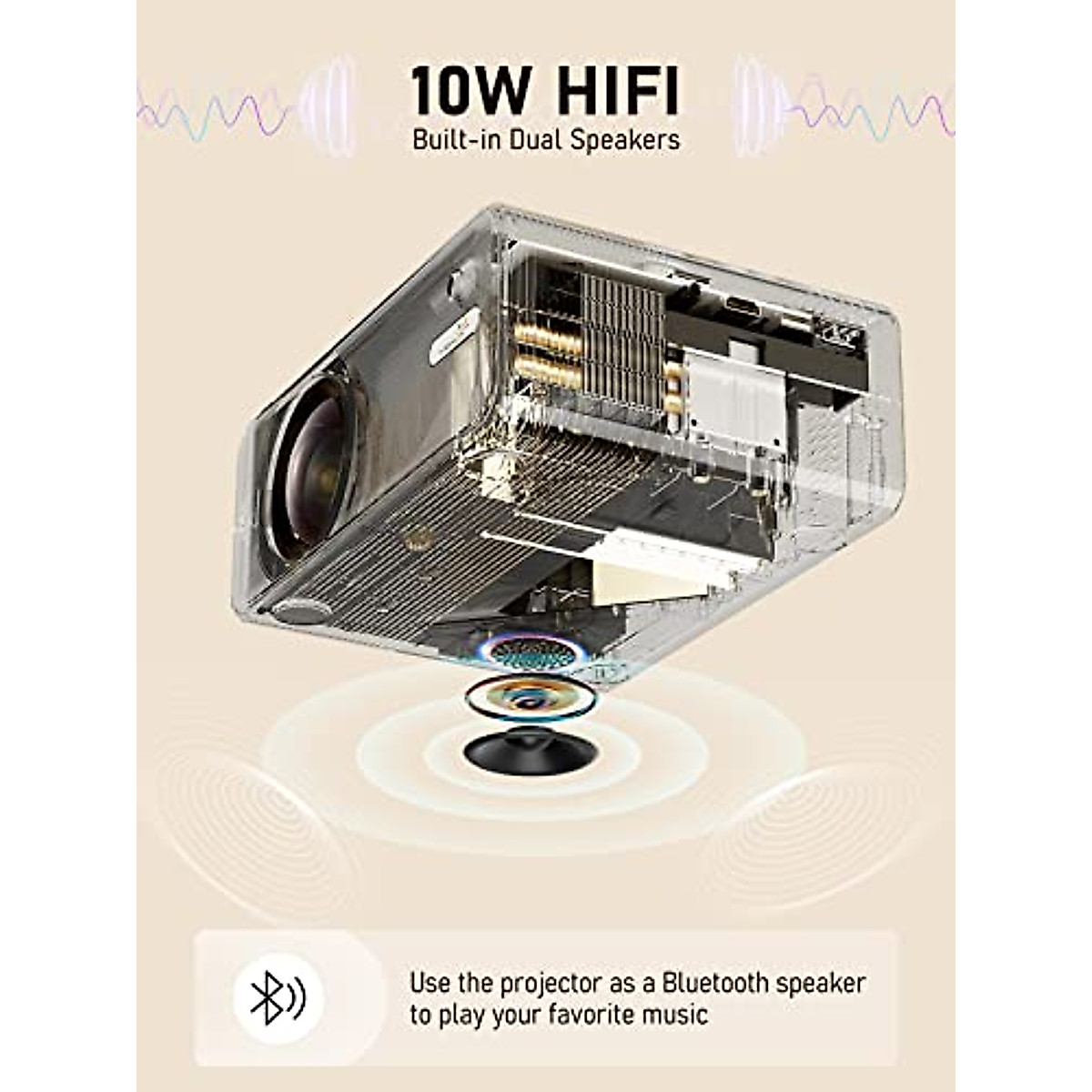 YEHUA WiFi Projector, 4K HD Outdoor Projector Mini Projector with Remote, 1080P & 160" Screen Supported, Movie Home Theater for TV Stick, Laptop,PC, iOS & Android, PS4, HDMI, USB, AUX, AV