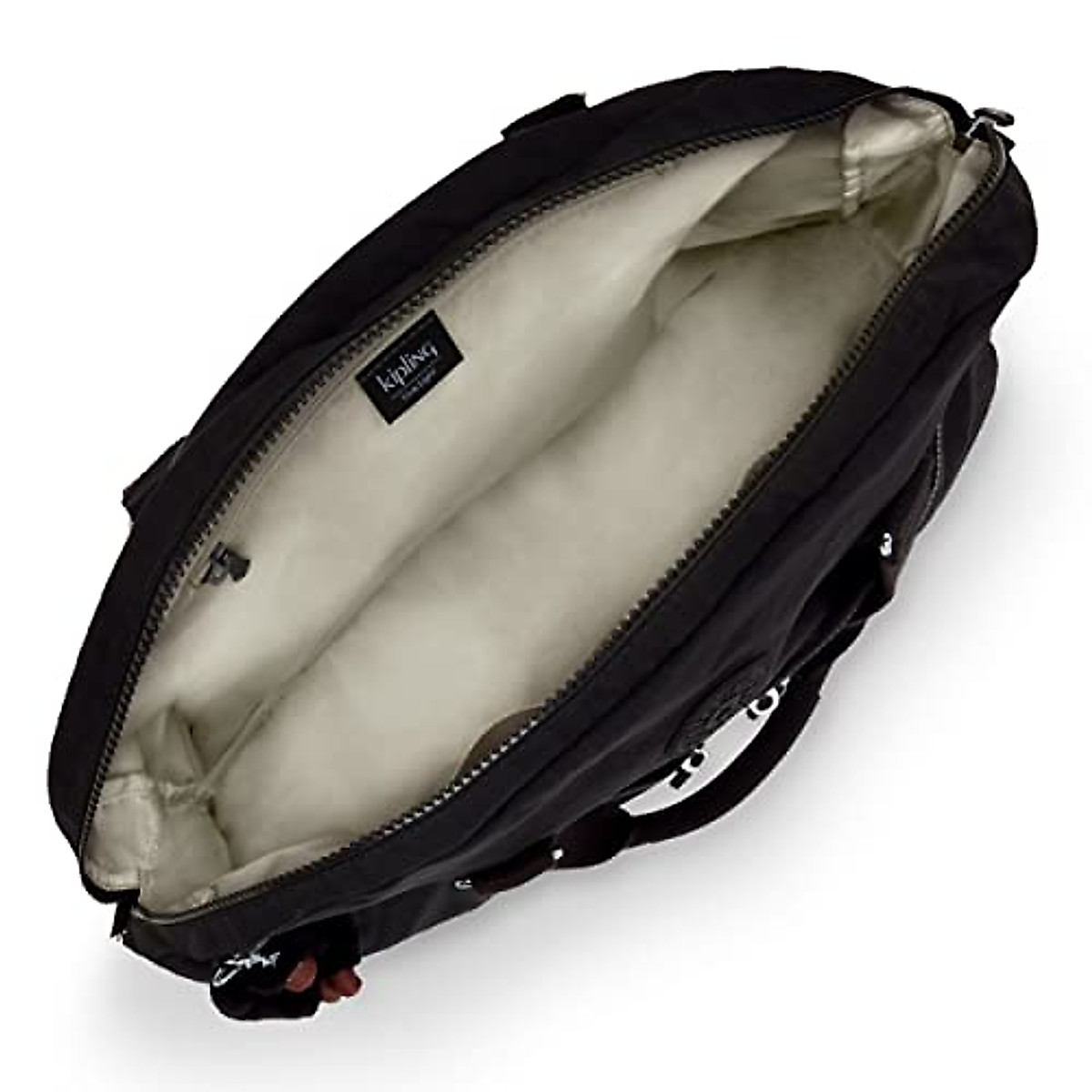 Kipling Women's Eugina Satchel, Handmade, Removable Shoulder Strap, Outer Pockets, Nylon Duffle Bag, Black Tonal