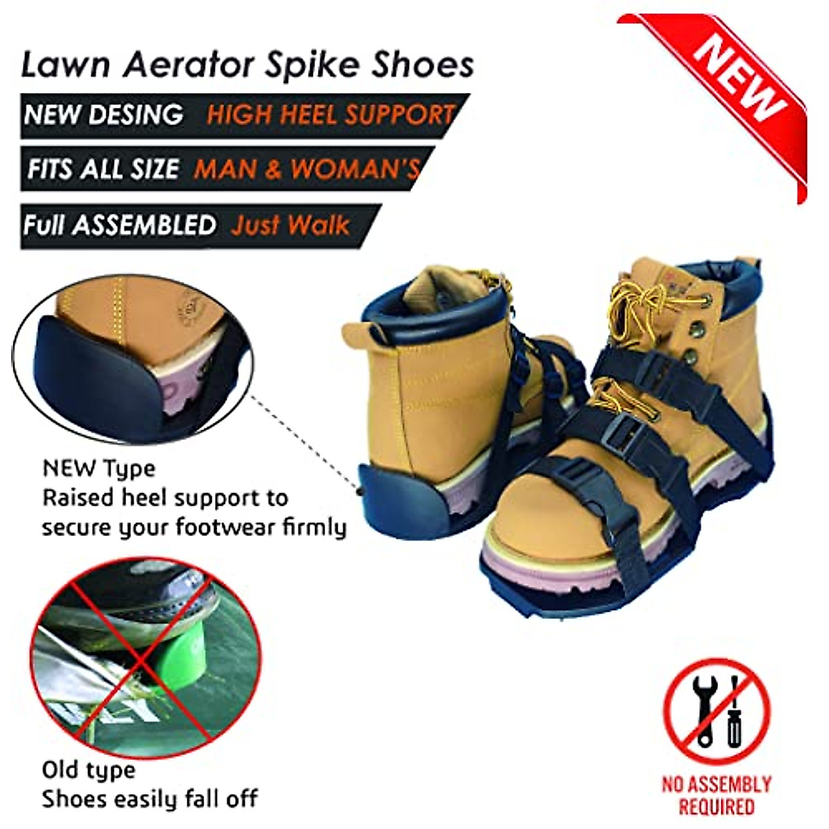 Osaava 48003 Gunite Spiked Shoes For Epoxy Floor Coating NEW Design Plate Epoxy Floor Spiked Shoes with 3/4” Short Spikes Perfect For Cover Installation Full ASSEMBLED (1 Pair)