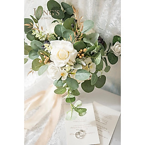 Ling's Moment White Flowers Artificial, Ivory & Cream Fake Flowers Eucalyptus Greenery Combo Box Set for DIY Wedding Bridal Bouquet, Centerpieces, Home Decor, Floral Arrangement Decor, etc.