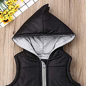 BULINGNA Kids Toddler Baby Girl Boy Dinosaur Vest Hoodie Sleeveless Waistcoat Warm Jacket Outwear with Zipper (Black, 3-4 Years)