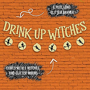 xo, Fetti Drink Up Witches Halloween Decorations Banner - Pre Strung - Adult Halloween Party Supplies Sign