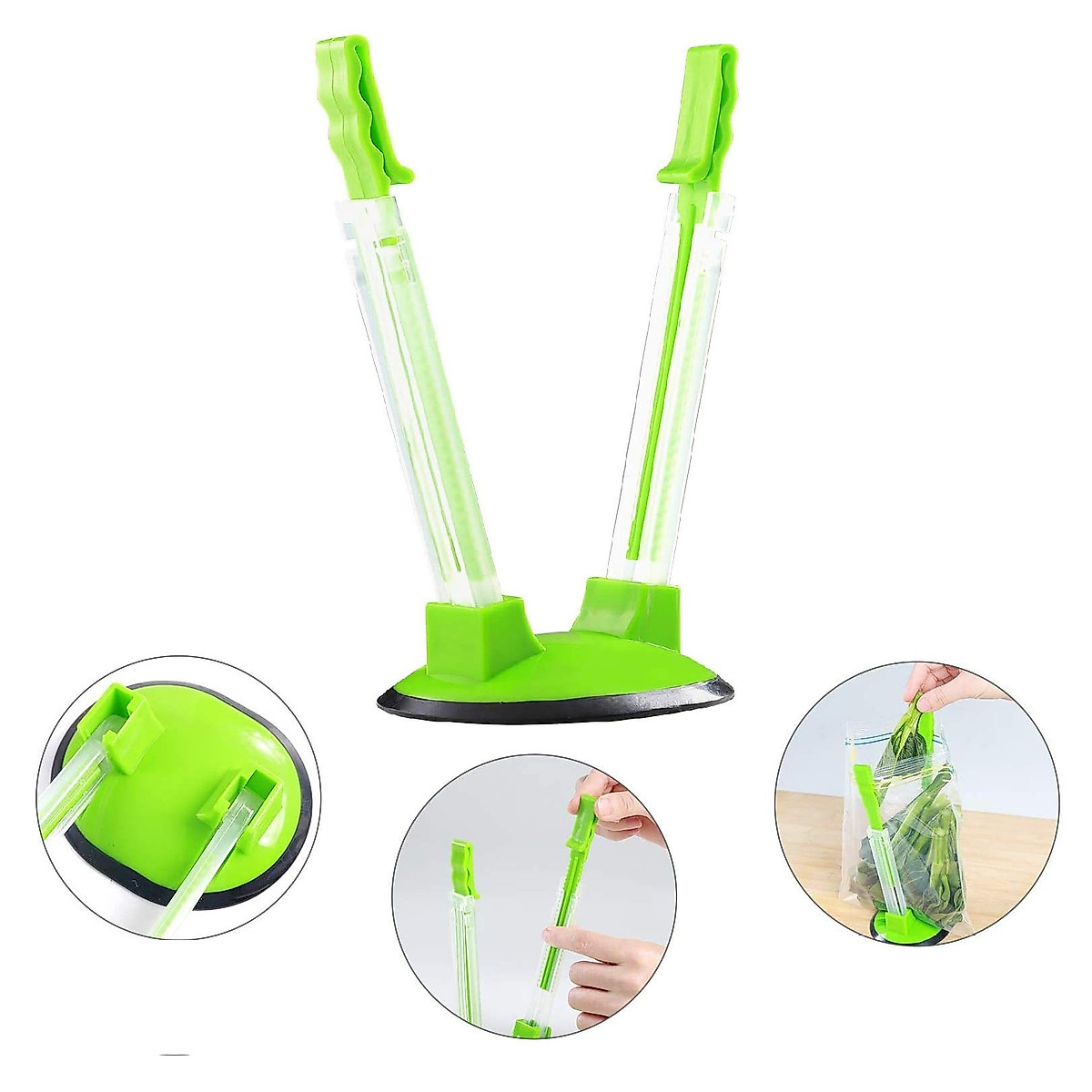 Staont Adjustable Baggy Rack, No-hands Food Storage Holders For Food Prep Bag, plastic Freezer Bag, Clip-Ideal Kitchen Gadget (Green, 2pcs)