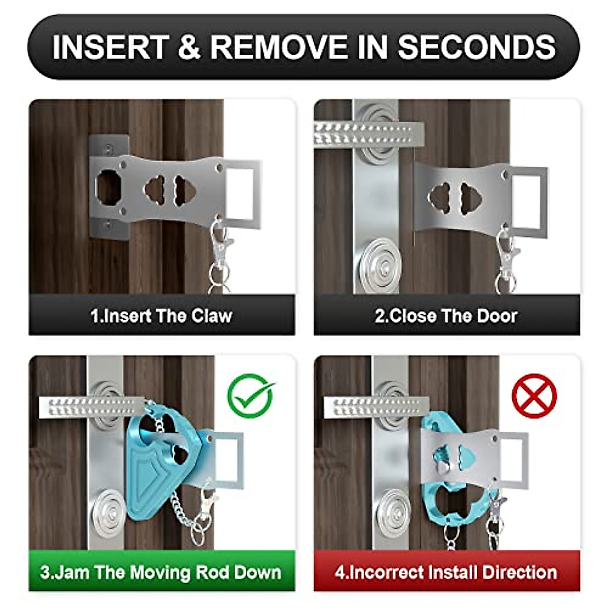 Portable Door Lock, Hotel Door Locks for Travelers Metal, Prevent Unauthorized Entry, Apartment Essentials, Home Security, Traveling Essentials, Blue