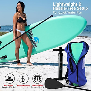 SereneLife Stand up Paddle Board Inflatable - Non-Slip SUP Paddle Board Paddle, Pump, Leash, and Accessories - Fun Water inflatable paddle board for Adults and Youth with Wide Stable Design